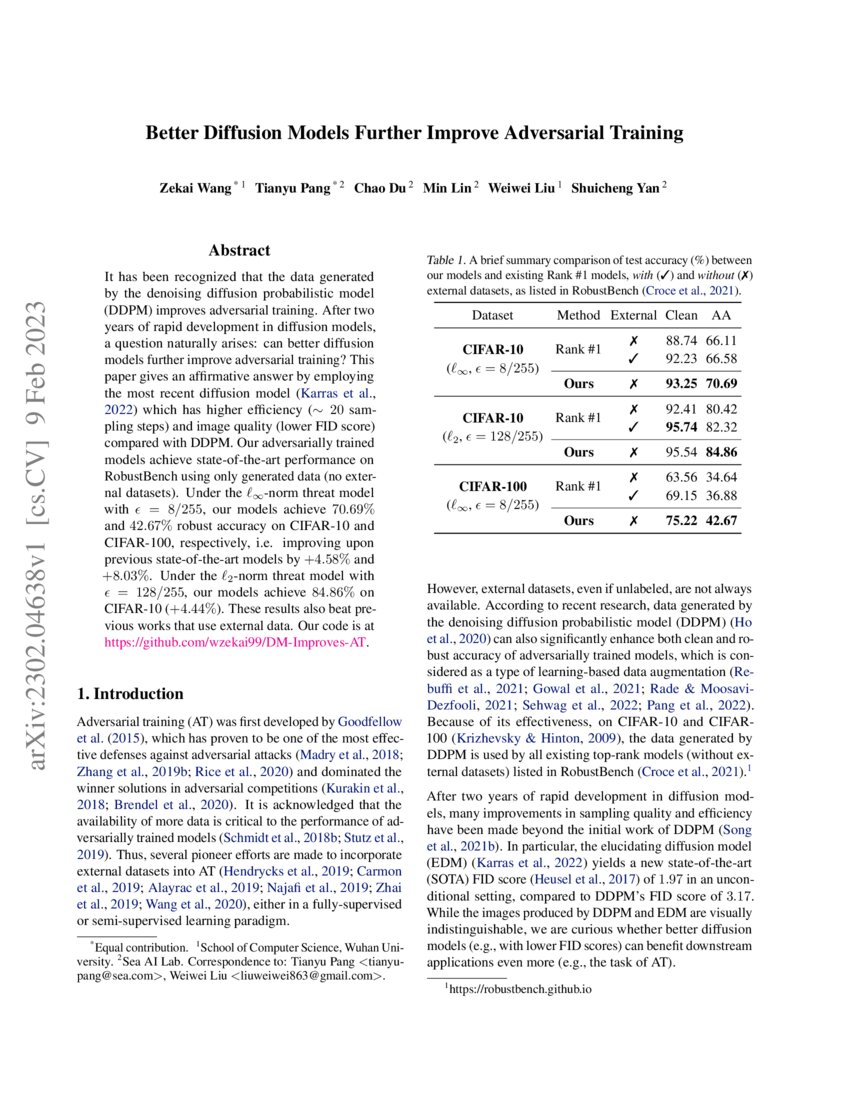 Better Diffusion Models Further Improve Adversarial Training | DeepAI