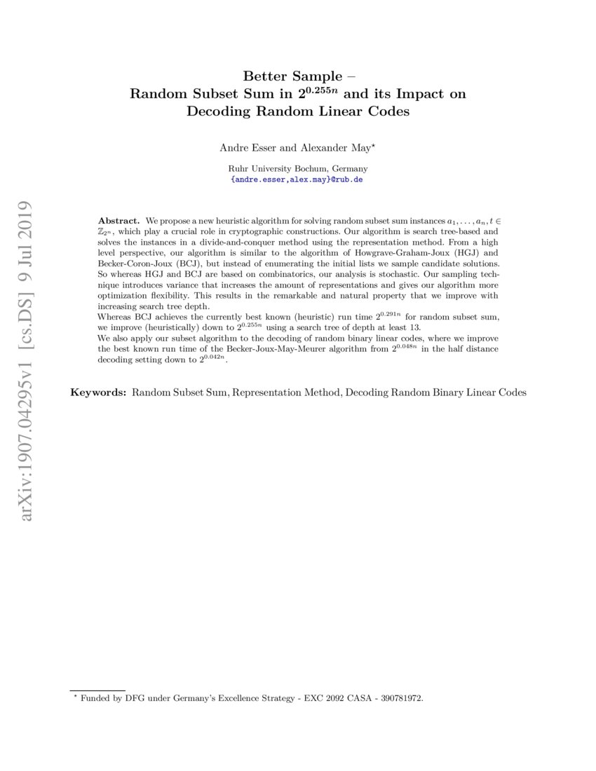 Better Sample Random Subset Sum In 20255n And Its Impact On Decoding Random Linear Codes 