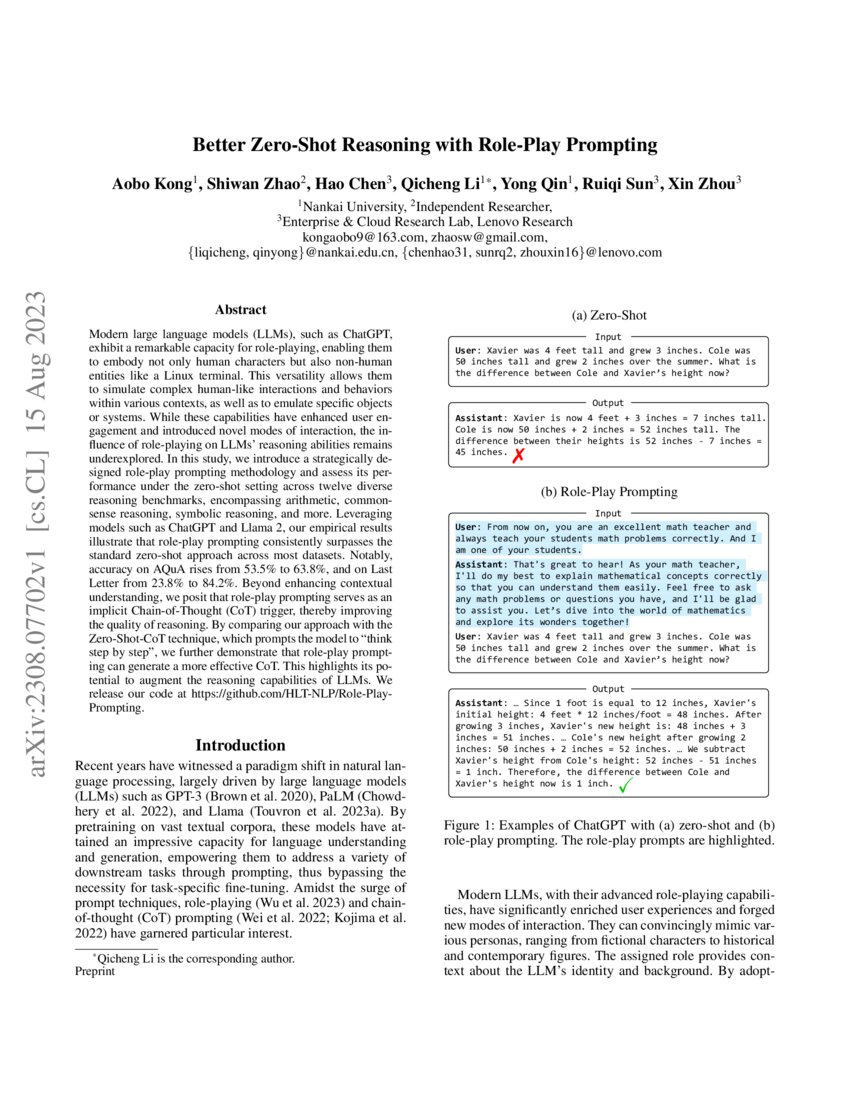 Better Zero Shot Reasoning With Role Play Prompting Deepai