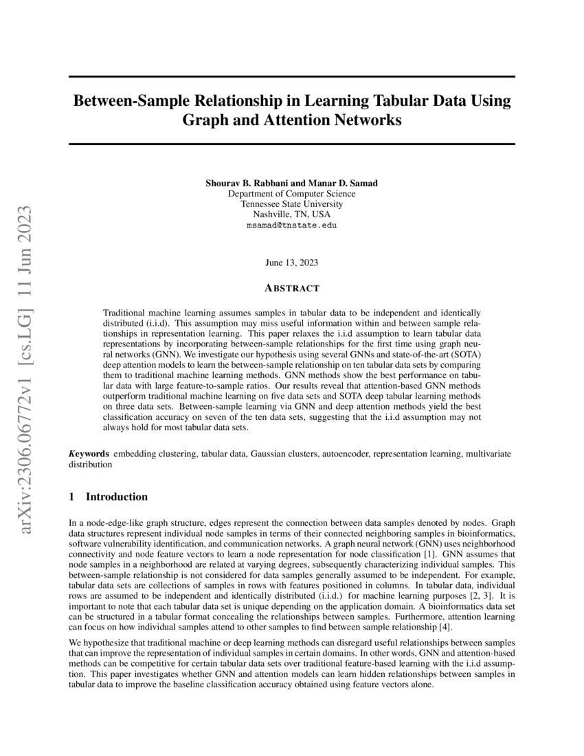 Between Sample Relationship In Learning Tabular Data Using Graph And
