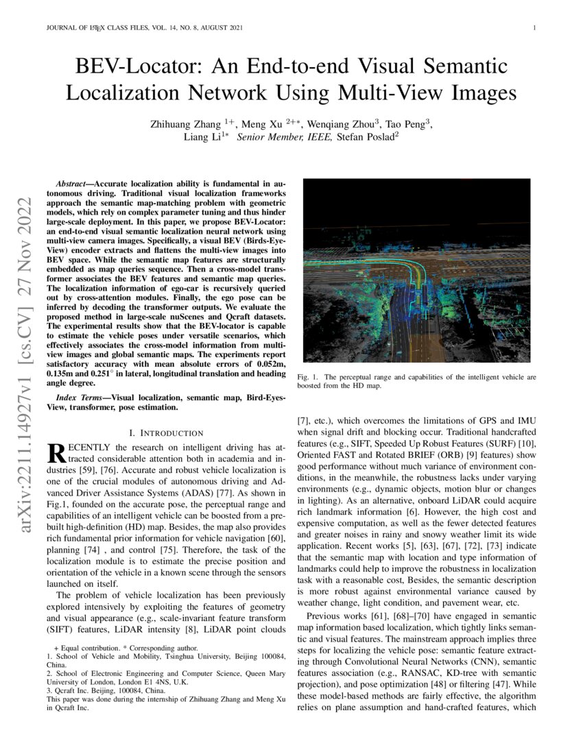 Bev Locator An End To End Visual Semantic Localization Network Using