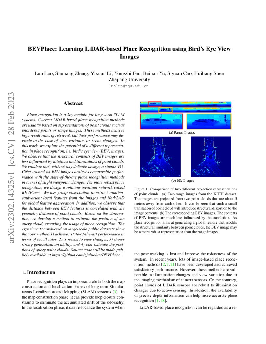 Bevplace Learning Lidar Based Place Recognition Using Birds Eye View