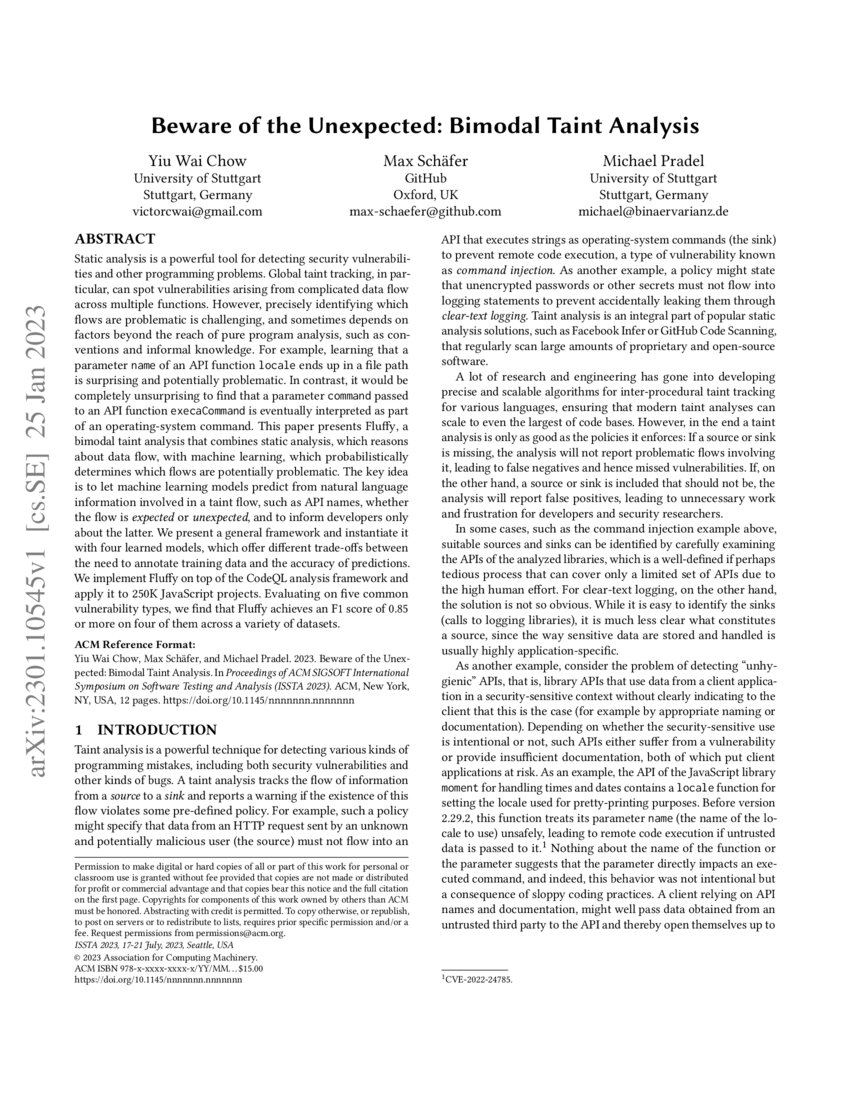 Beware of the Unexpected: Bimodal Taint Analysis | DeepAI