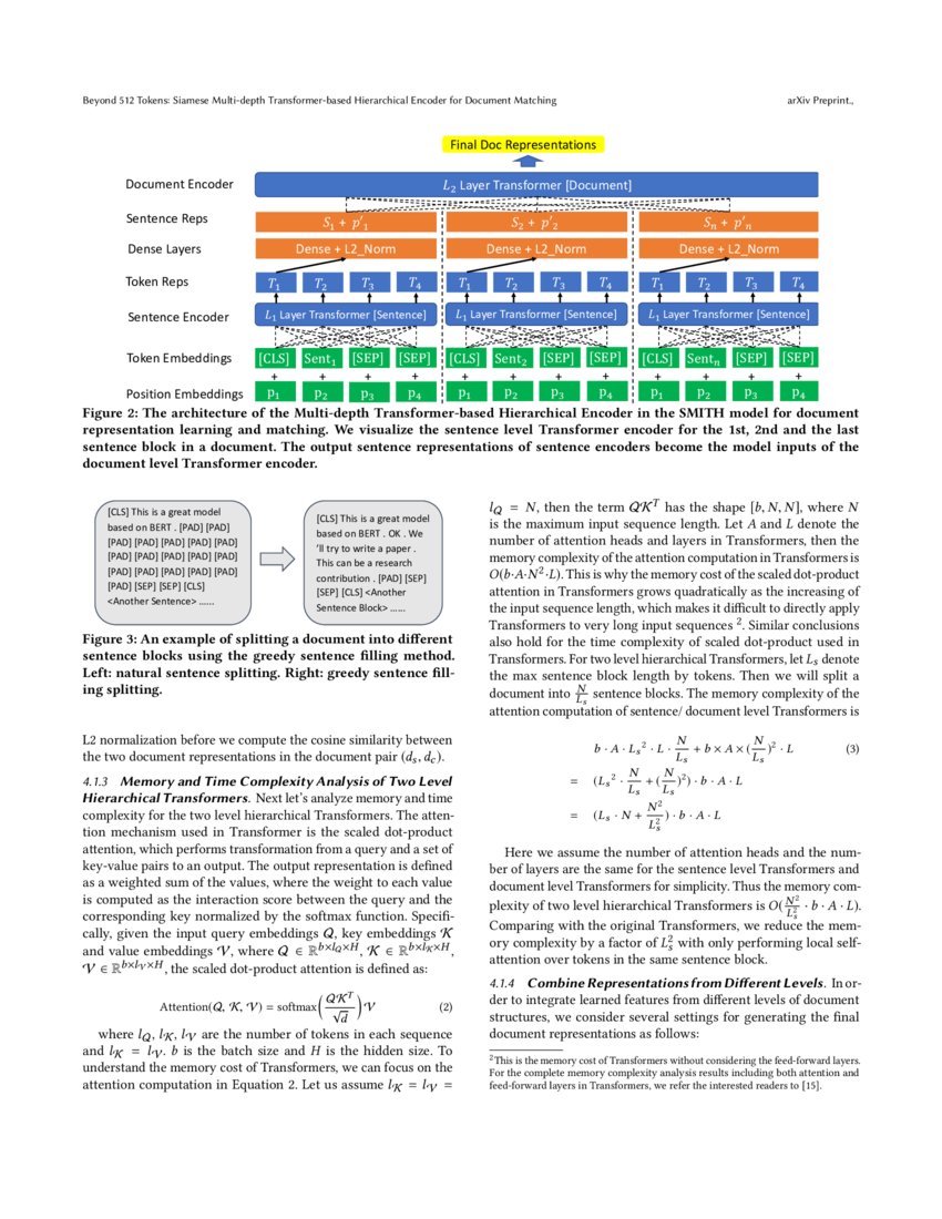 Beyond 512 Tokens: Siamese Multi-depth Transformer-based Hierarchical Encoder for Document ...