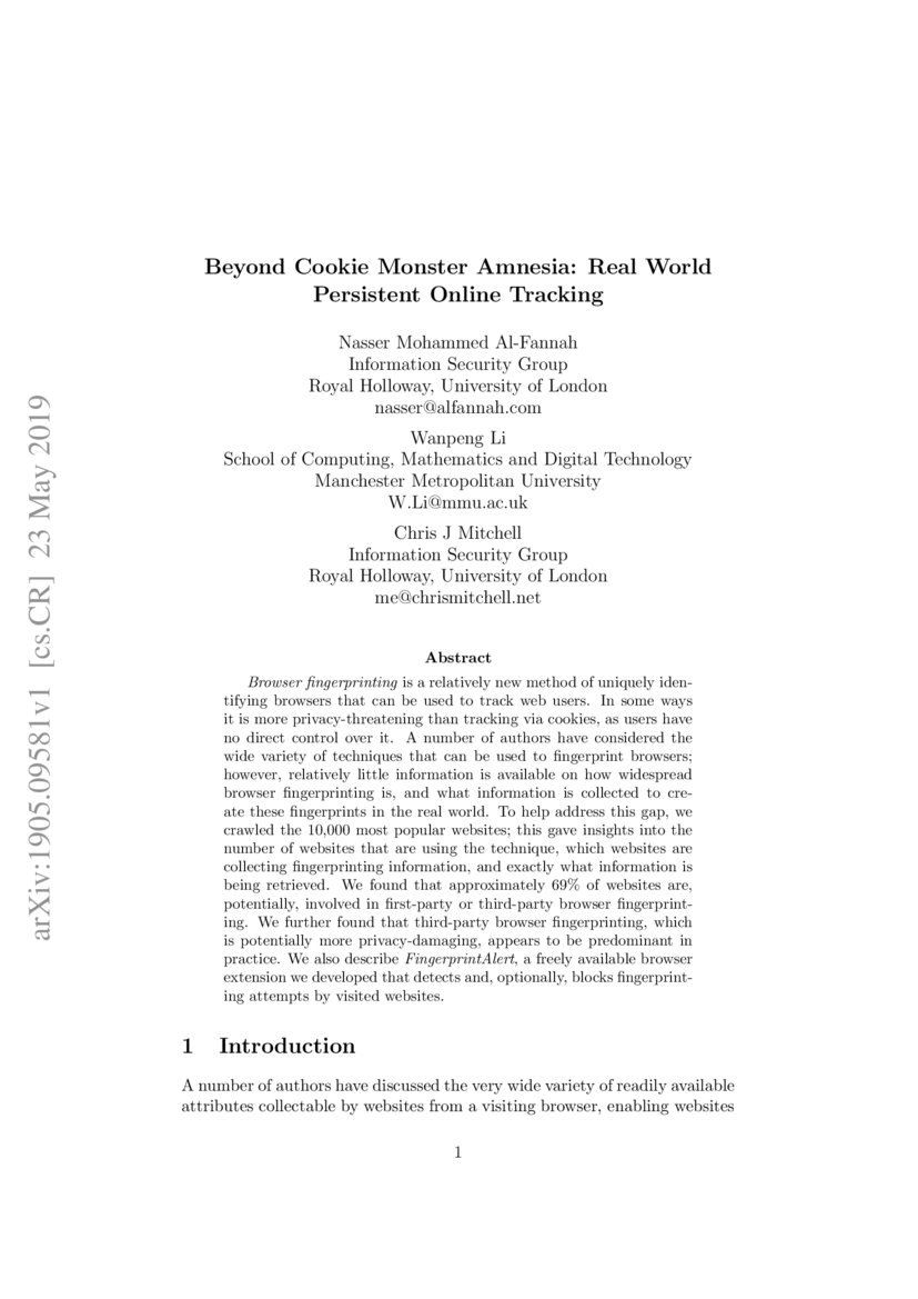 Beyond Cookie Monster Amnesia: Real World Persistent Online Tracking ...