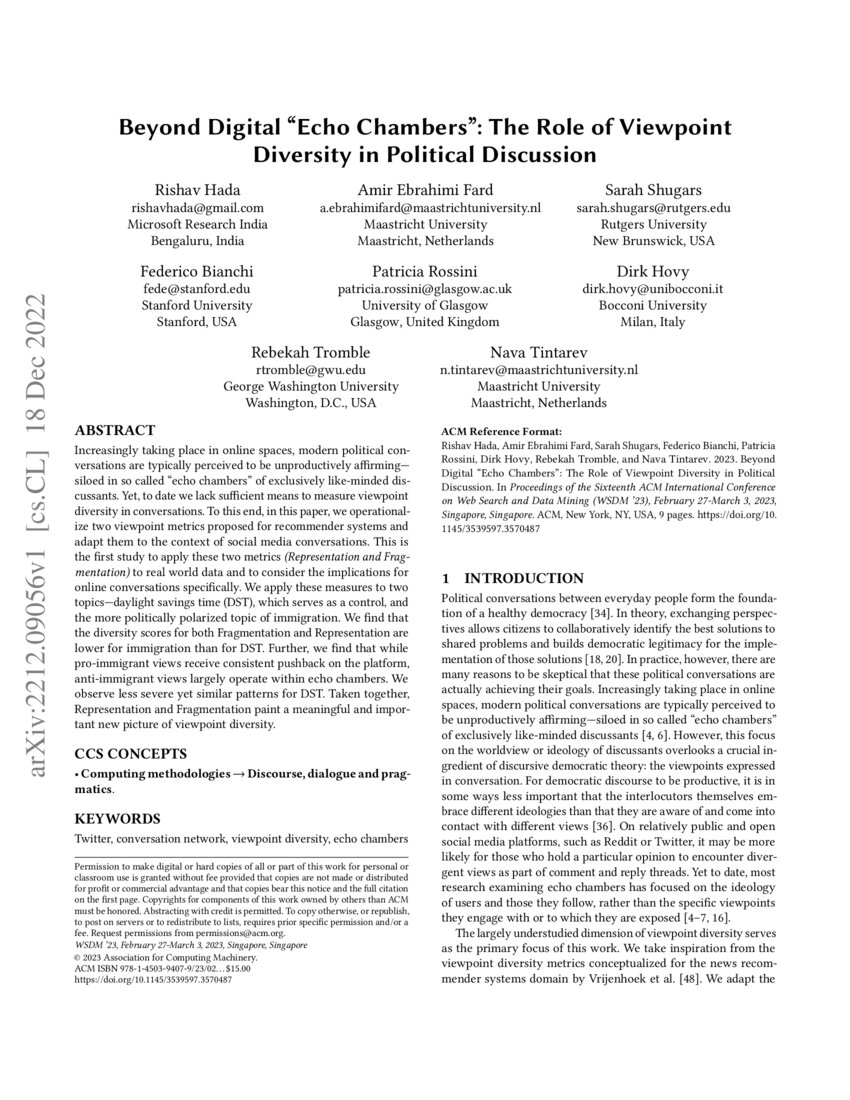 Beyond Digital "Echo Chambers": The Role of Viewpoint Diversity in Political Discussion | DeepAI