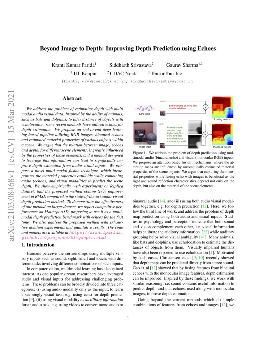 Beyond Image to Depth: Improving Depth Prediction using Echoes | DeepAI
