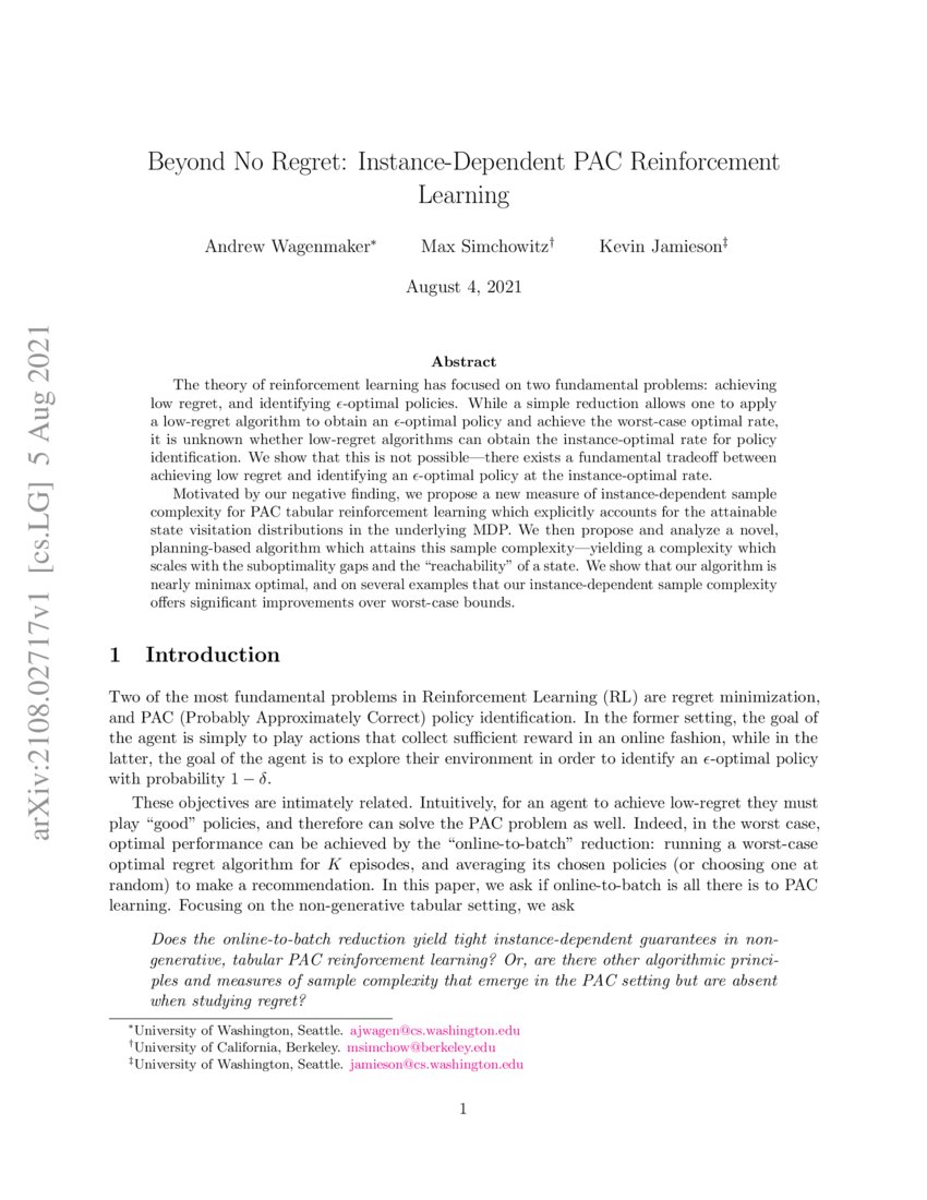 Beyond No Regret: Instance-Dependent PAC Reinforcement Learning | DeepAI