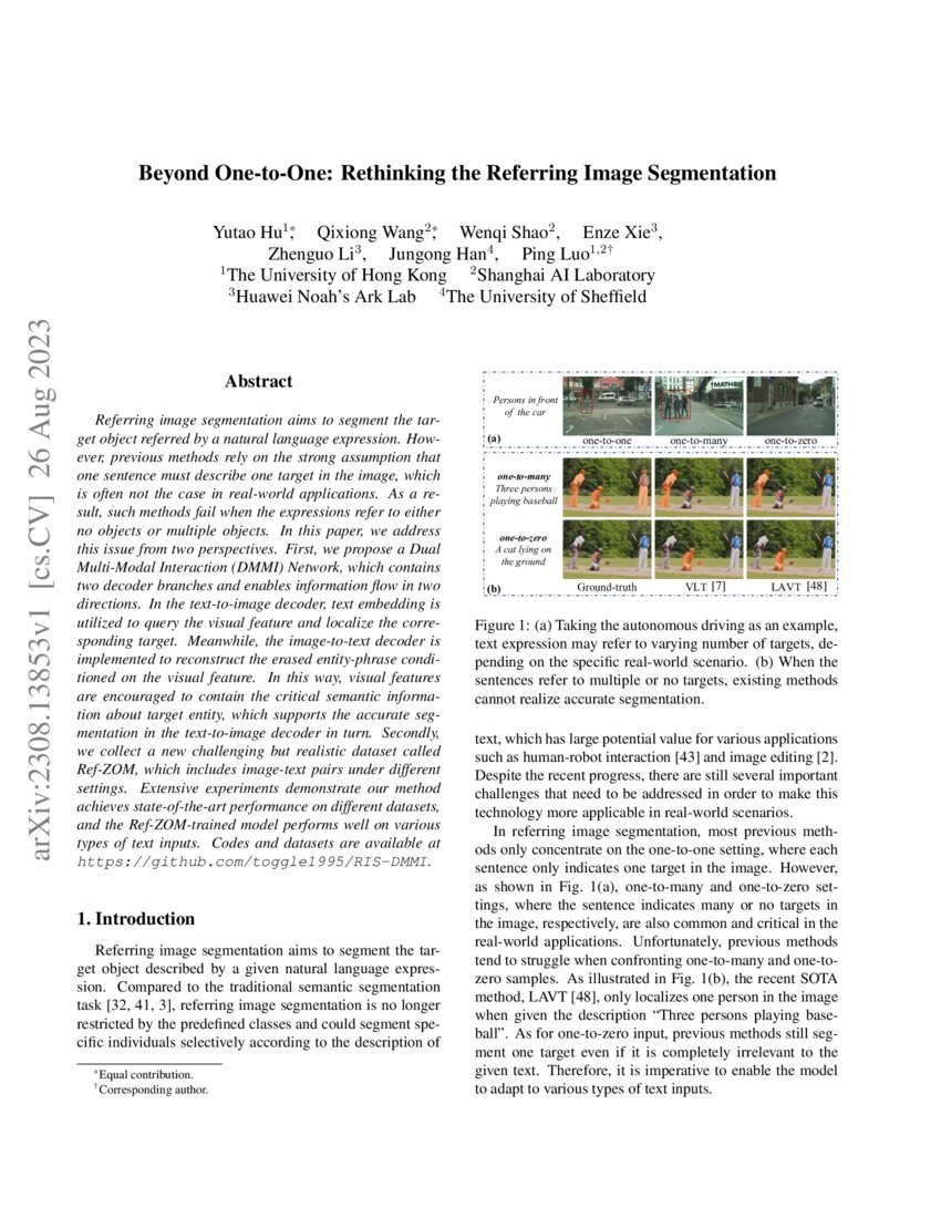 Beyond One-to-One: Rethinking the Referring Image Segmentation | DeepAI