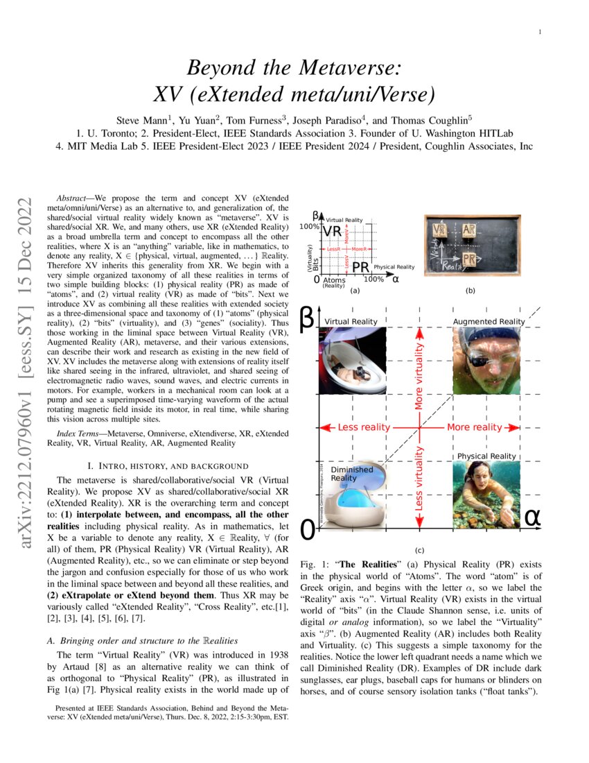 Beyond the Metaverse: XV (eXtended meta/uni/Verse) | DeepAI