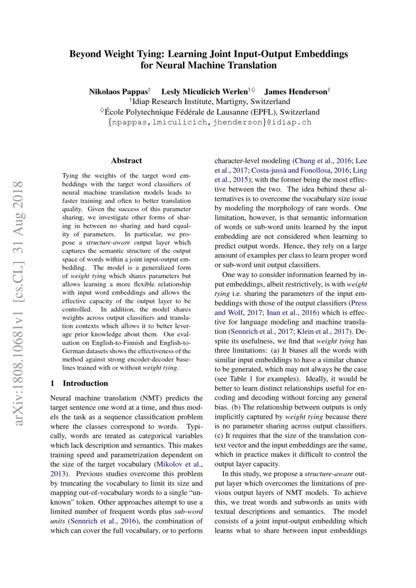 Beyond Weight Tying: Learning Joint Input-Output Embeddings for Neural Machine Translation | DeepAI