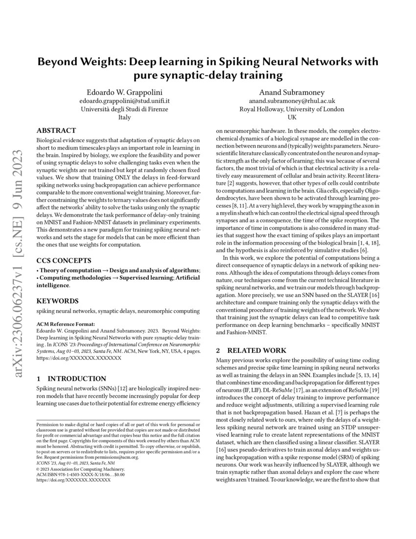 Beyond Weights: Deep learning in Spiking Neural Networks with pure ... Beyond Weights: Deep learning in Spiking Neural Networks with pure ...
