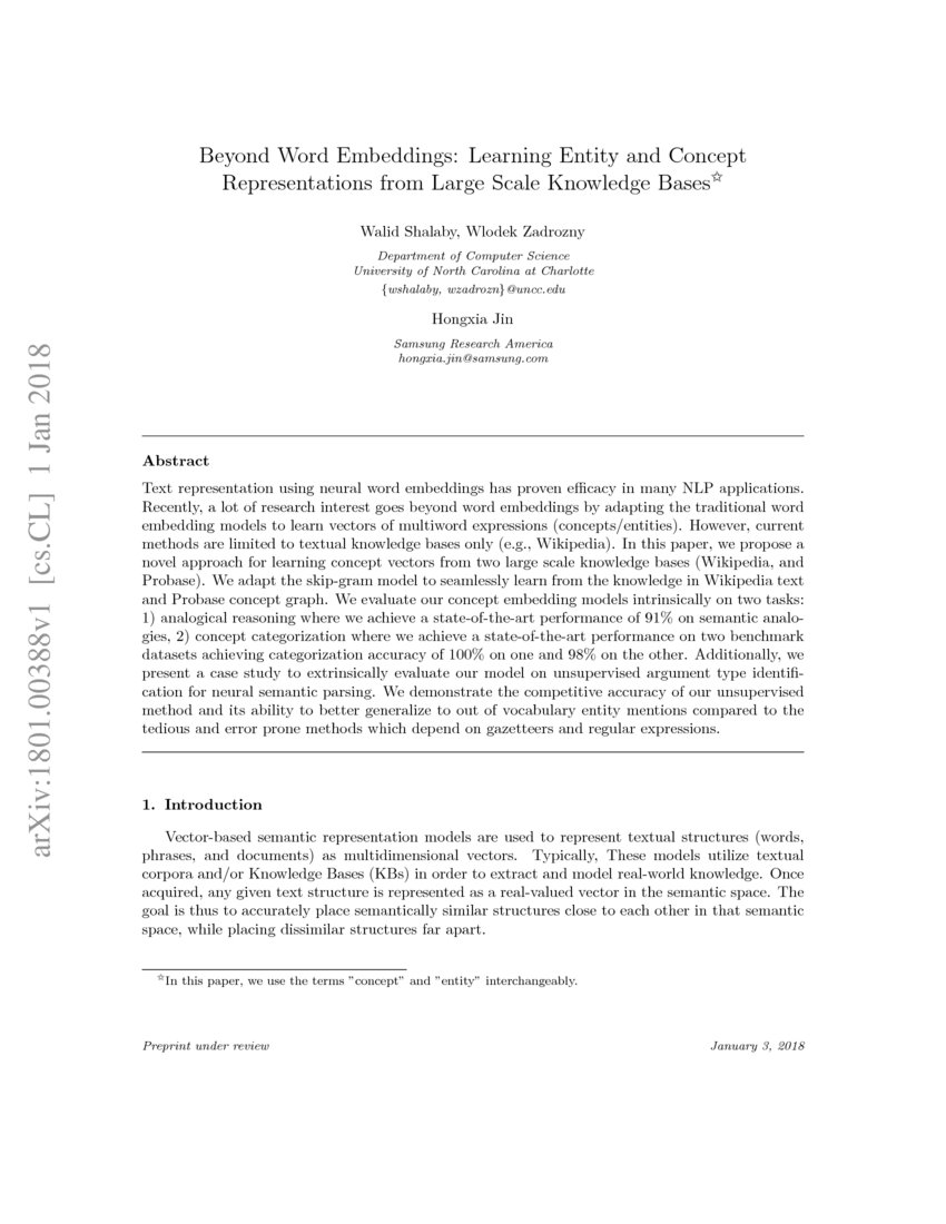 Beyond Word Embeddings: Learning Entity and Concept Representations from Large Scale Knowledge ...