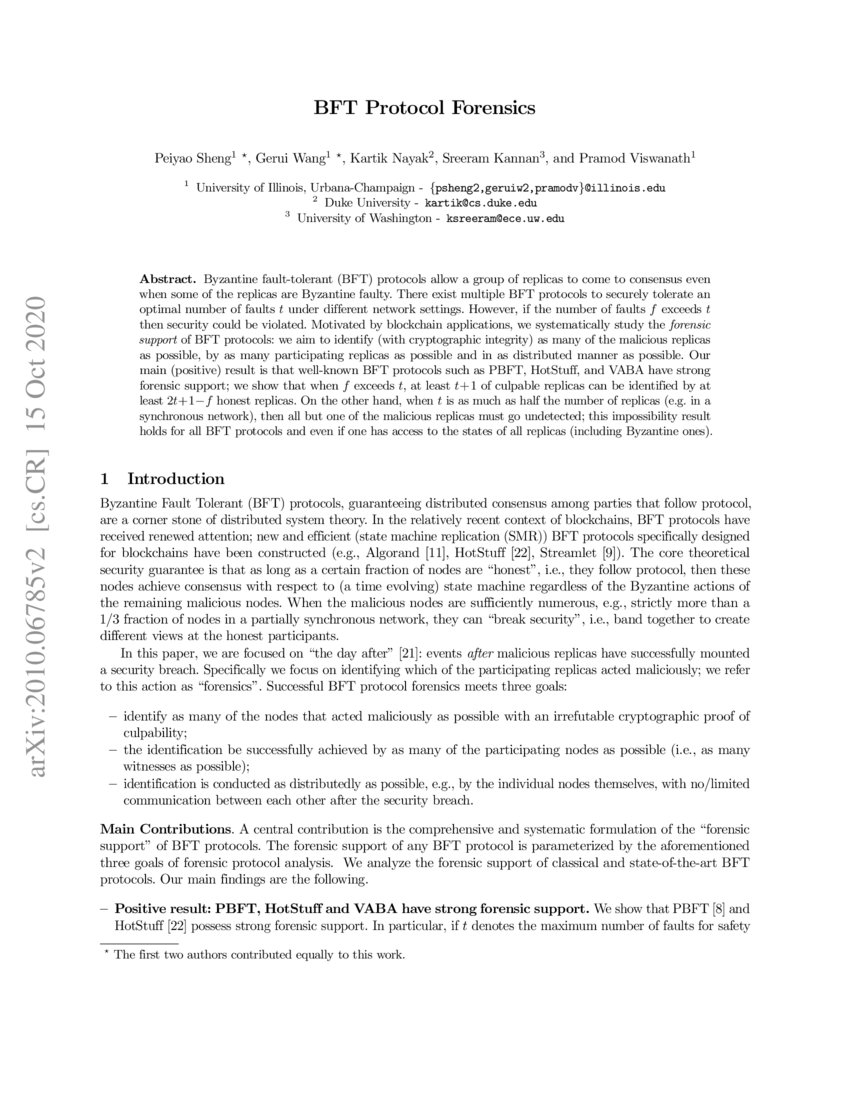 BFT Protocol Forensics | DeepAI