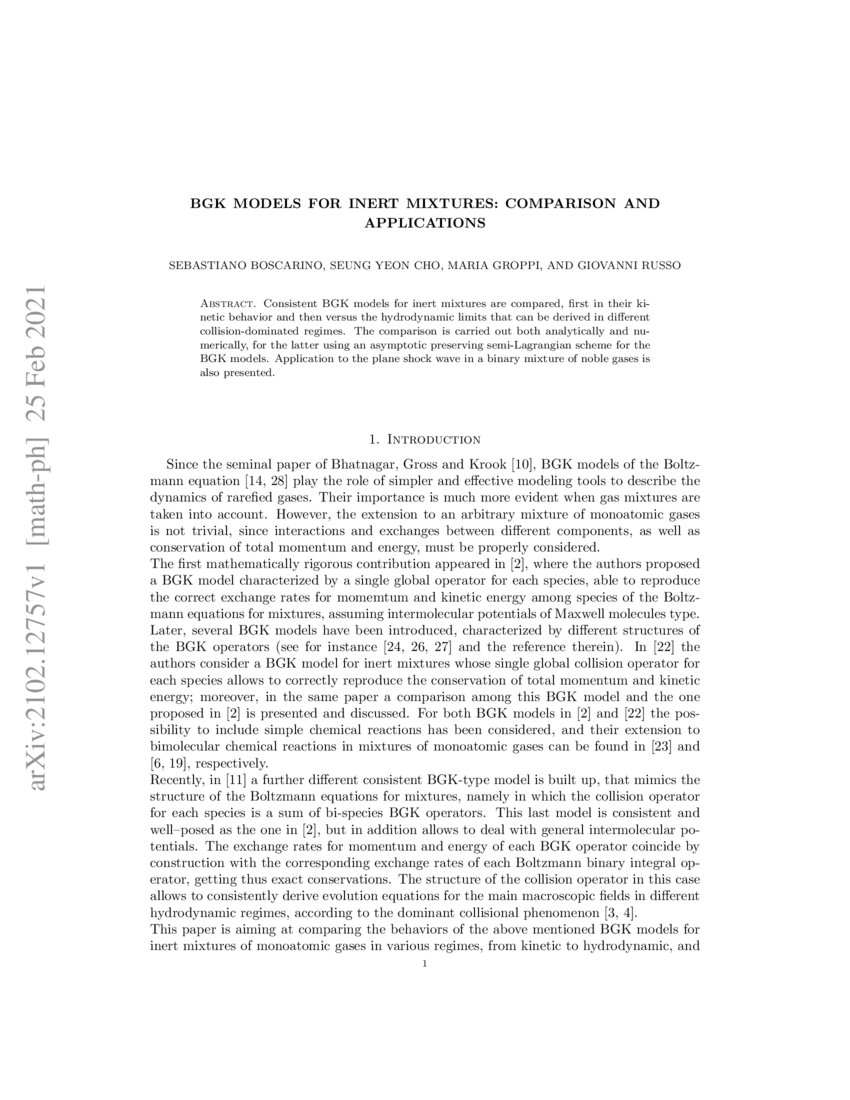 Bgk Models For Inert Mixtures Comparison And Applications Deepai