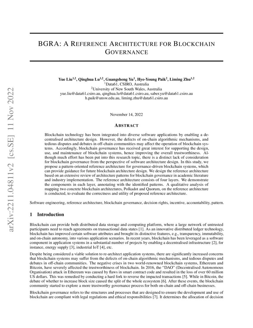 Bgra A Reference Architecture For Blockchain Governance Deepai