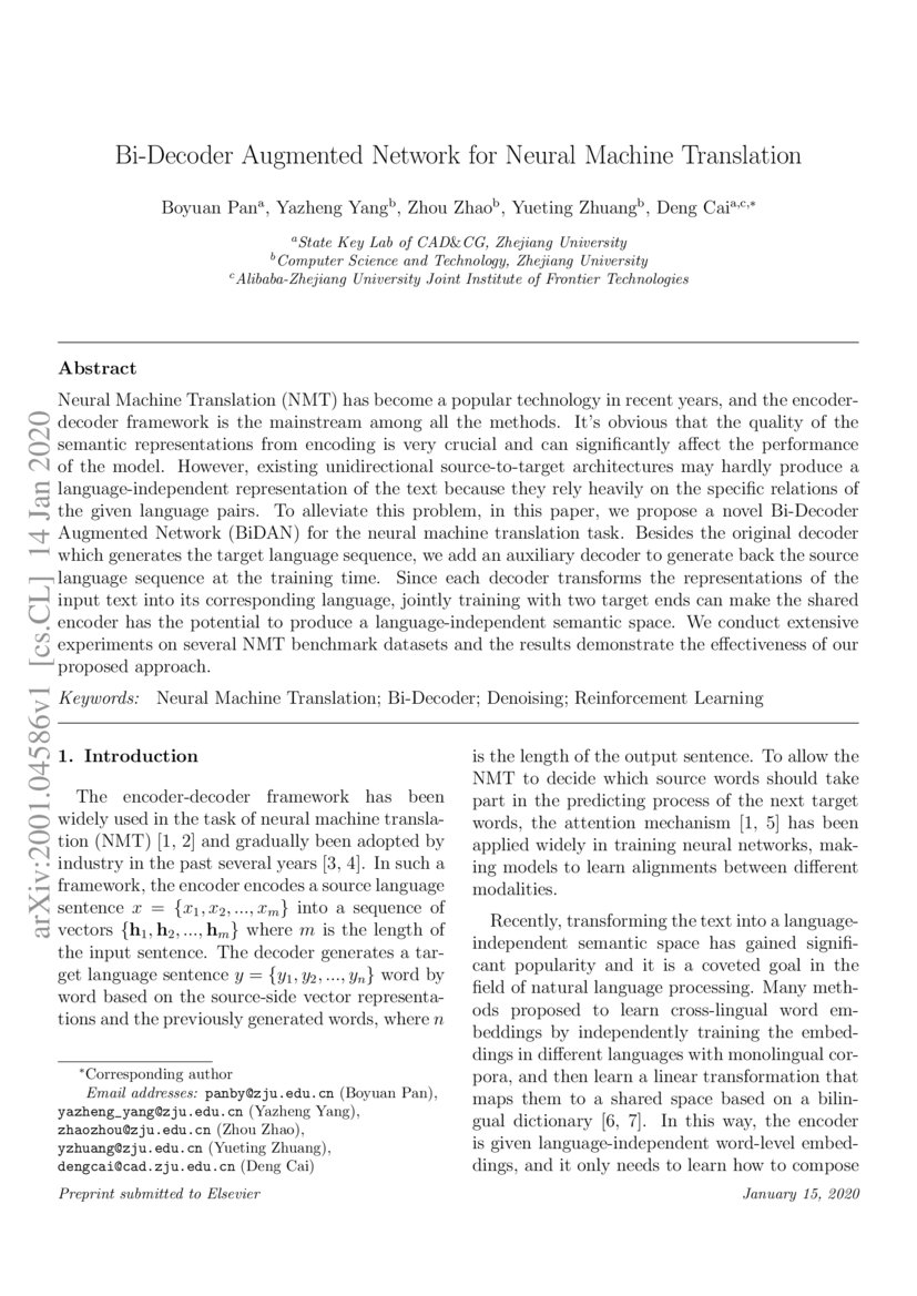 Bi-Decoder Augmented Network for Neural Machine Translation | DeepAI