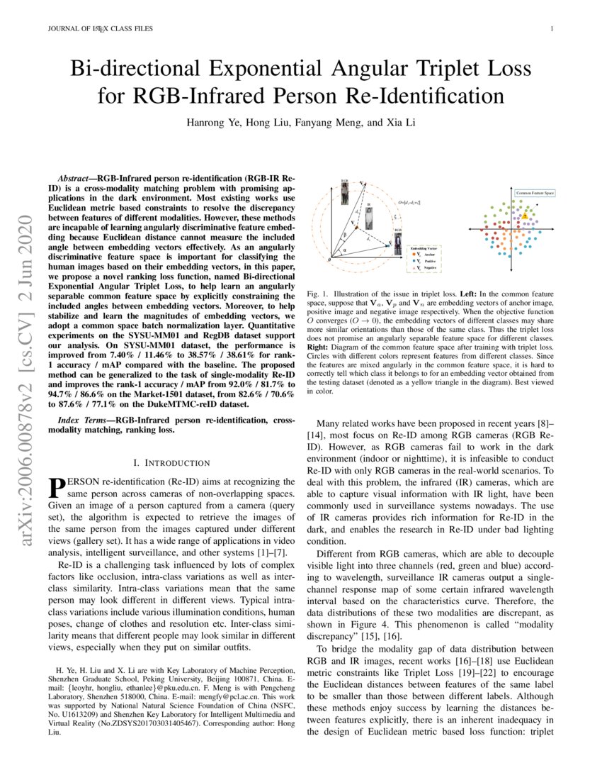 Bi-directional Exponential Angular Triplet Loss for RGB-Infrared Person Re-Identification | DeepAI