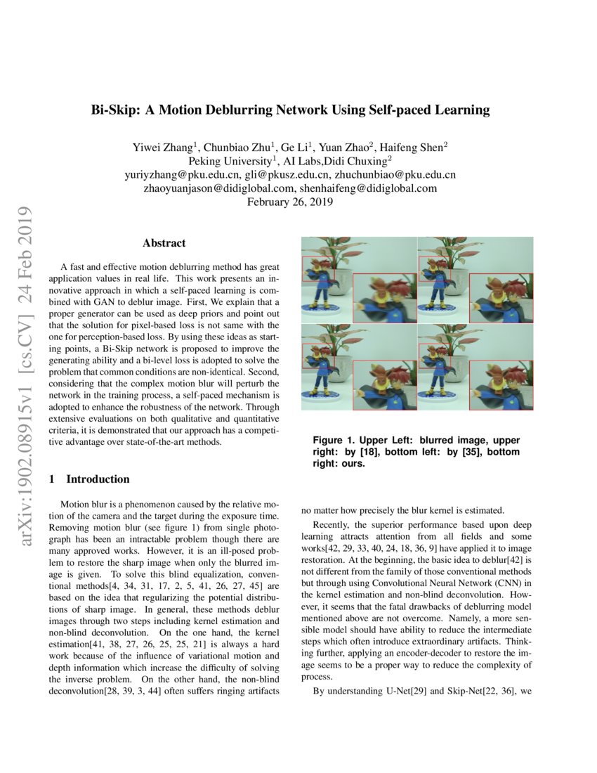 Bi-Skip: A Motion Deblurring Network Using Self-paced Learning | DeepAI