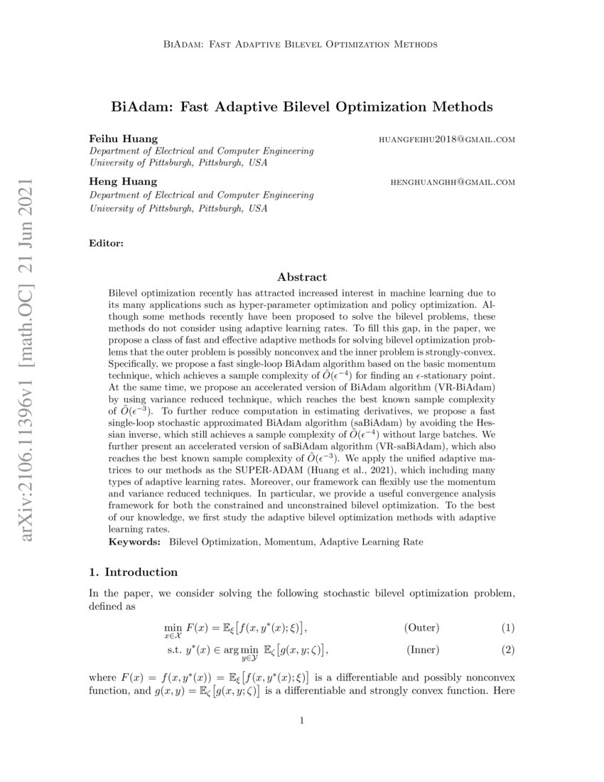 BiAdam: Fast Adaptive Bilevel Optimization Methods | DeepAI