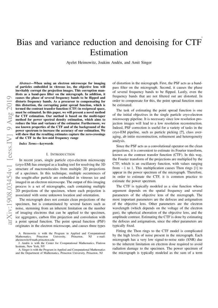 Bias and variance reduction and denoising for CTF Estimation | DeepAI Bias and variance reduction and denoising for CTF Estimation | DeepAI