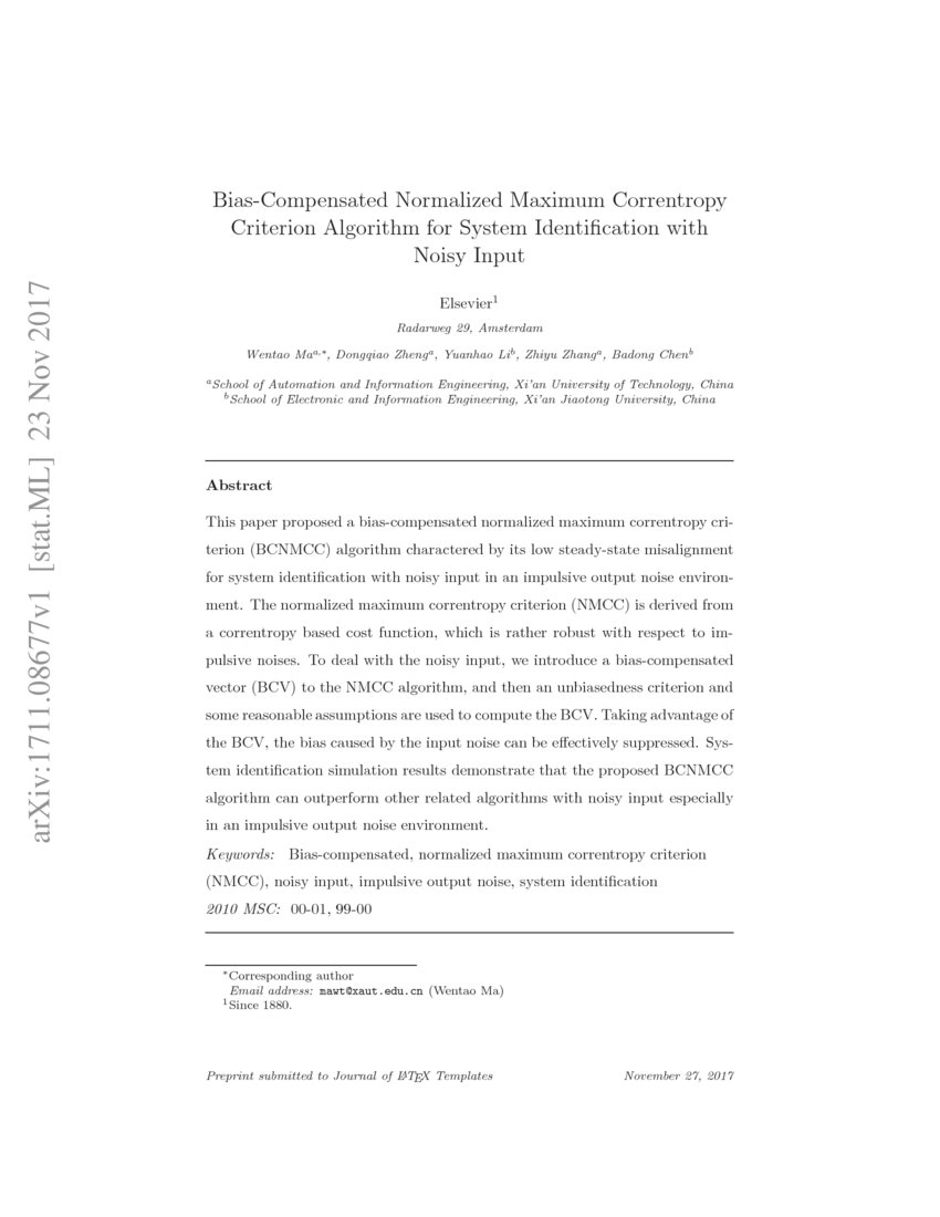 Bias Compensated Normalized Maximum Correntropy Criterion Algorithm For System Identification