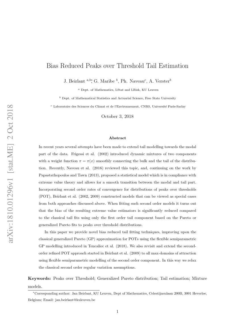 Bias Reduced Peaks Over Threshold Tail Estimation Deepai