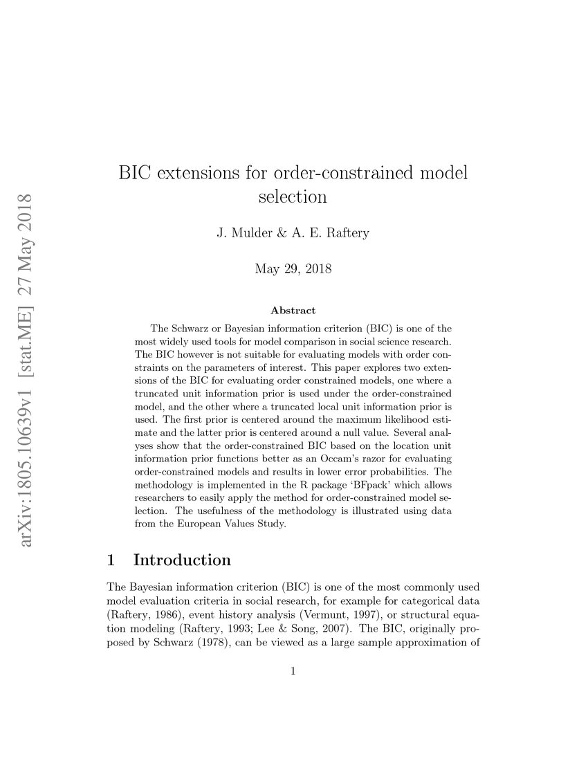 Bic Extensions For Order Constrained Model Selection Deepai