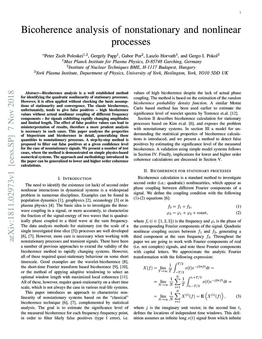 Bicoherence analysis of nonstationary and nonlinear processes | DeepAI