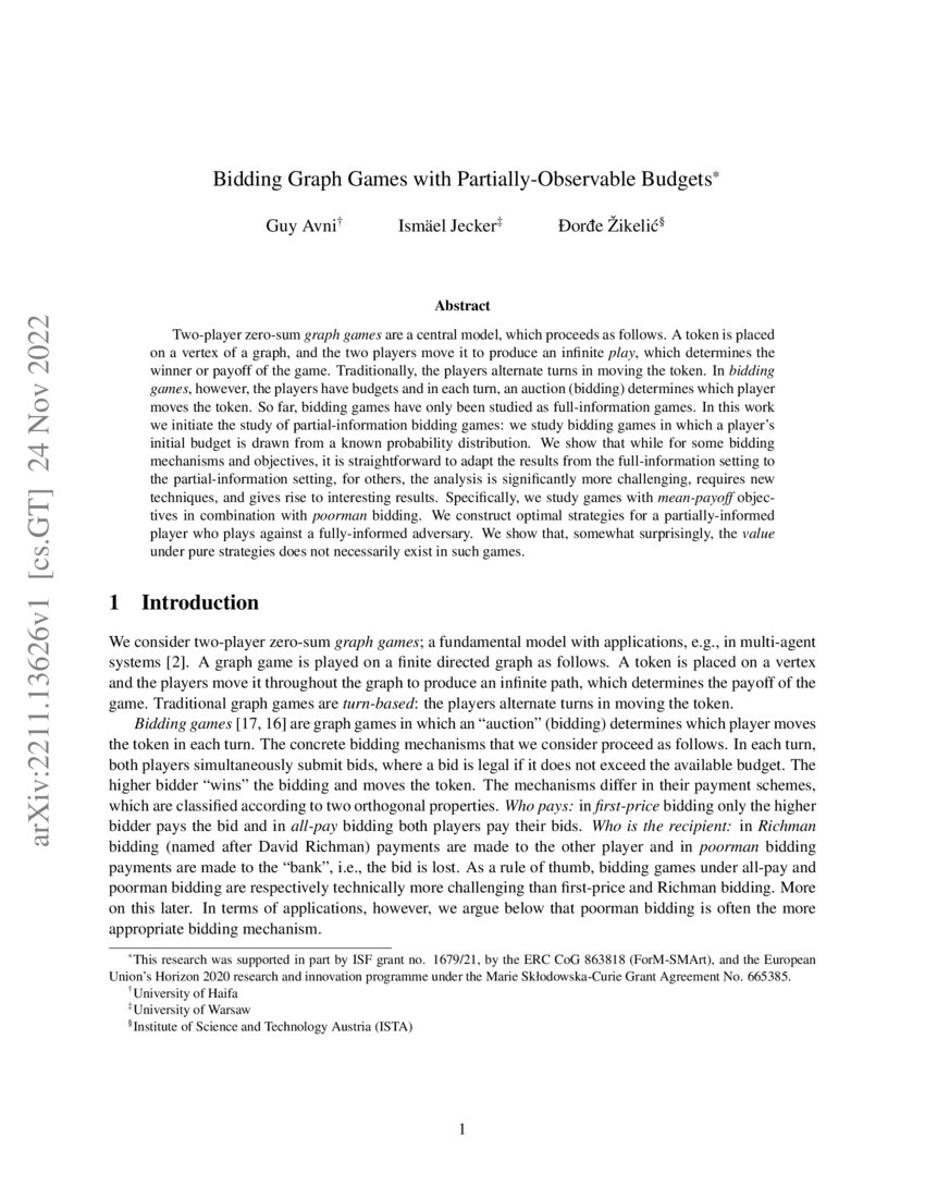 Bidding Graph Games with Partially-Observable Budgets | DeepAI