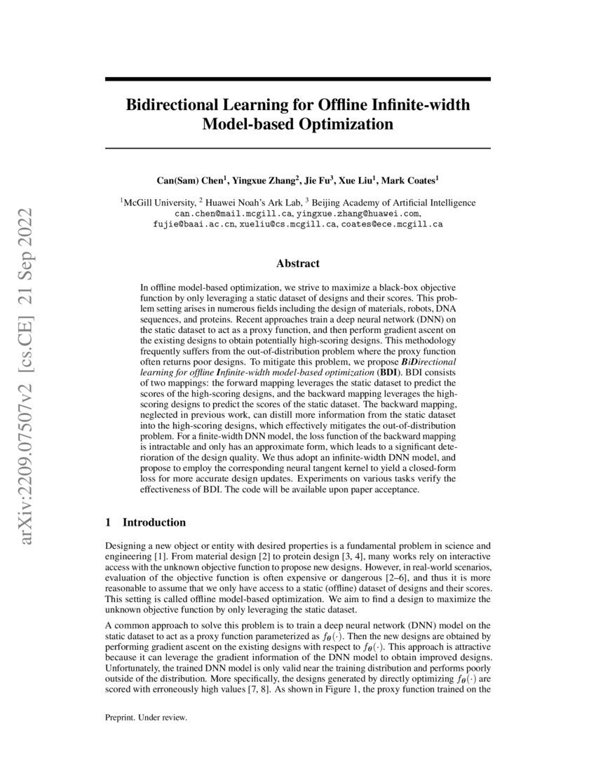 Bidirectional Learning for Offline Infinite-width Model-based Optimization | DeepAI