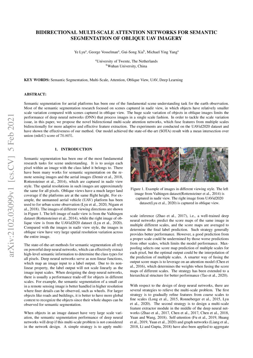 Bidirectional Multi Scale Attention Networks For Semantic Segmentation Of Oblique Uav Imagery