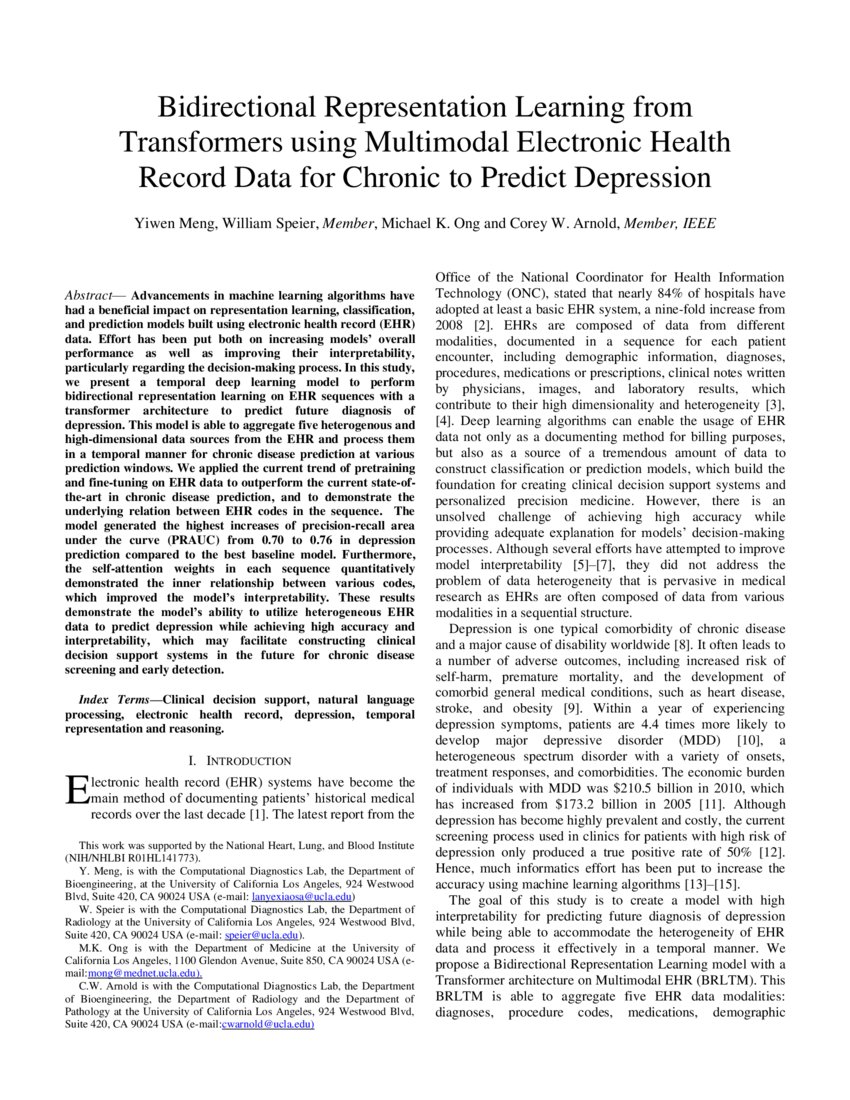 Bidirectional Representation Learning from Transformers using Multimodal Electronic Health ...