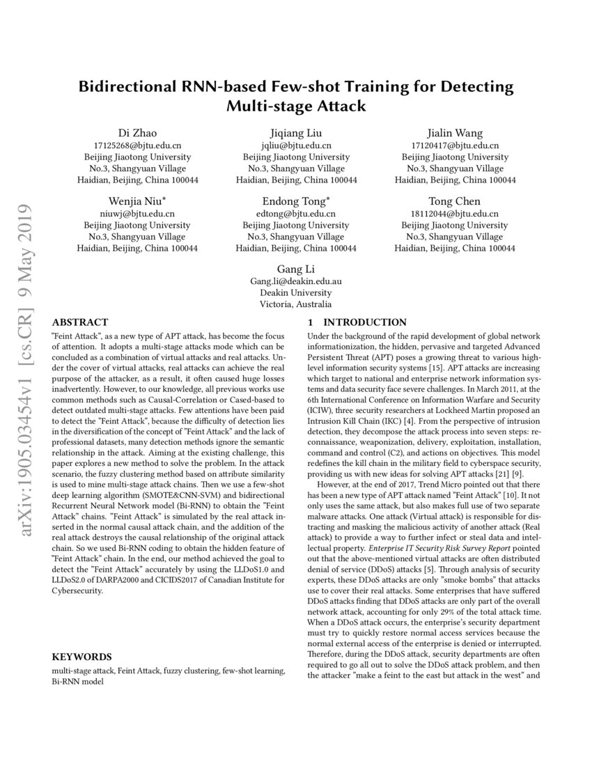 Bidirectional RNN-based Few-shot Training for Detecting Multi-stage ...