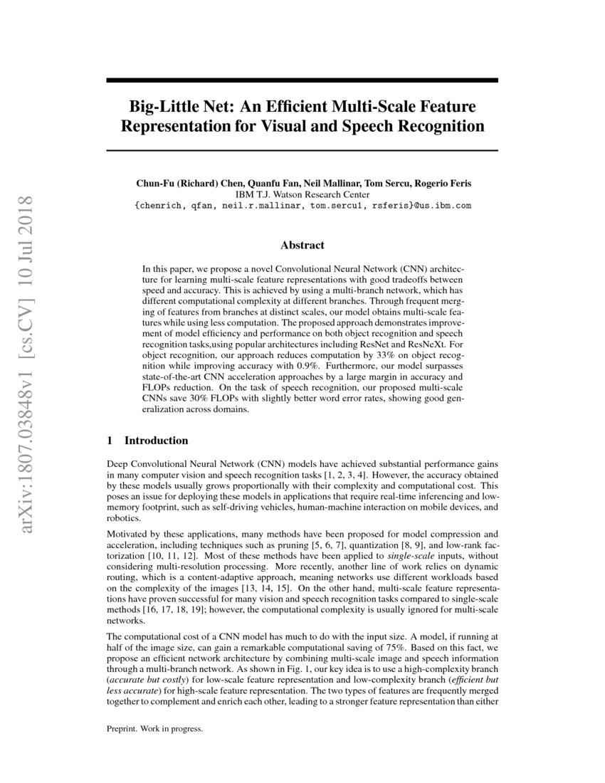 Big Little Net An Efficient Multi Scale Feature Representation For Visual And Speech 