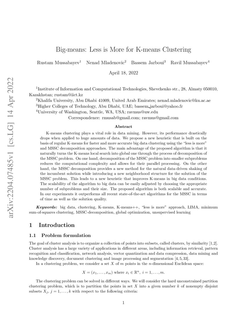 Big-means: Less is More for K-means Clustering | DeepAI