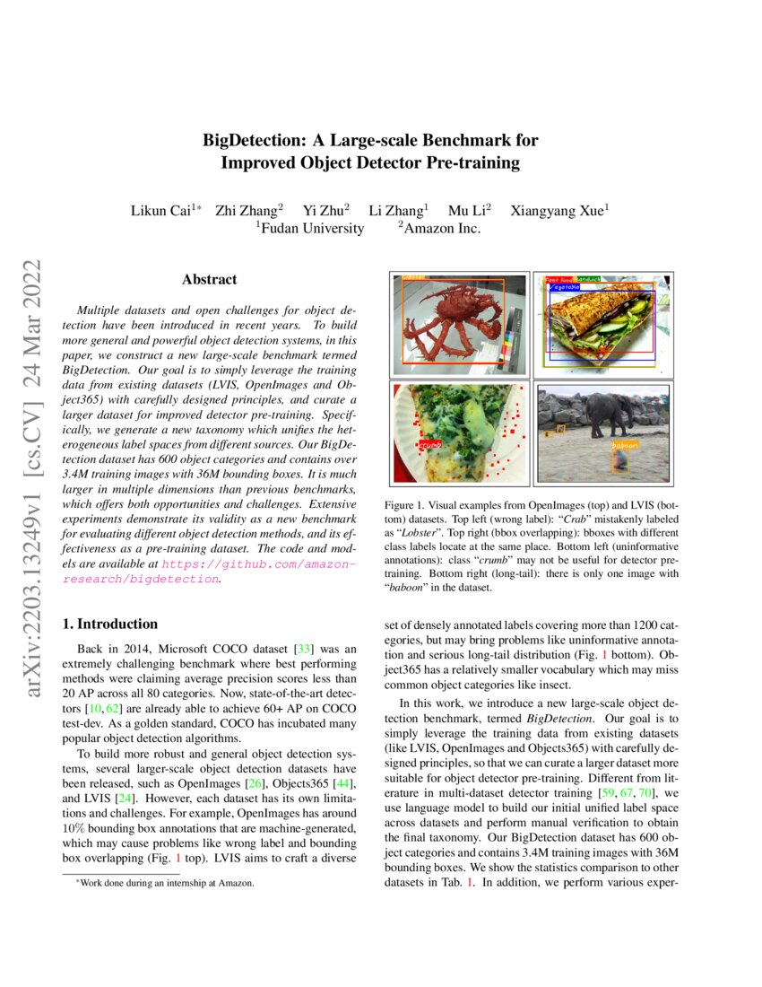BigDetection: A Large-scale Benchmark for Improved Object Detector Pre ... BigDetection: A Large-scale Benchmark for Improved Object Detector Pre ...