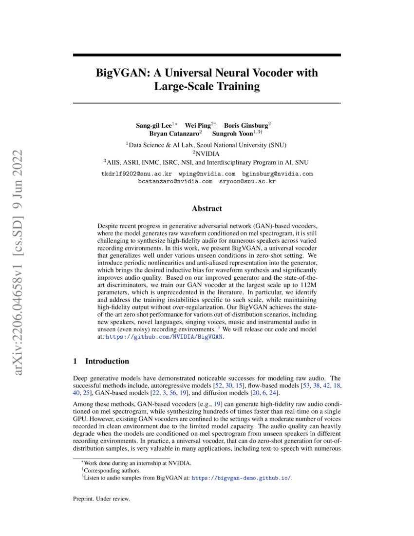 BigVGAN: A Universal Neural Vocoder with Large-Scale Training | DeepAI