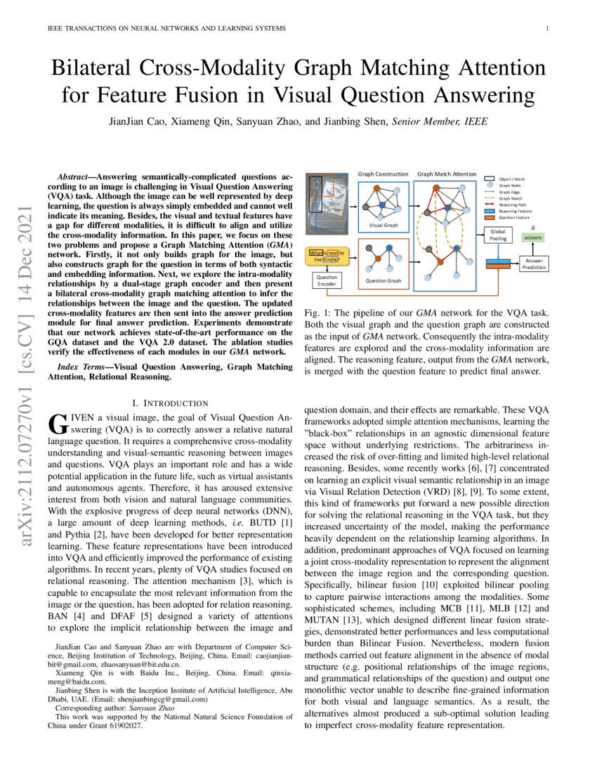 Bilateral Cross Modality Graph Matching Attention For Feature Fusion In Visual Question