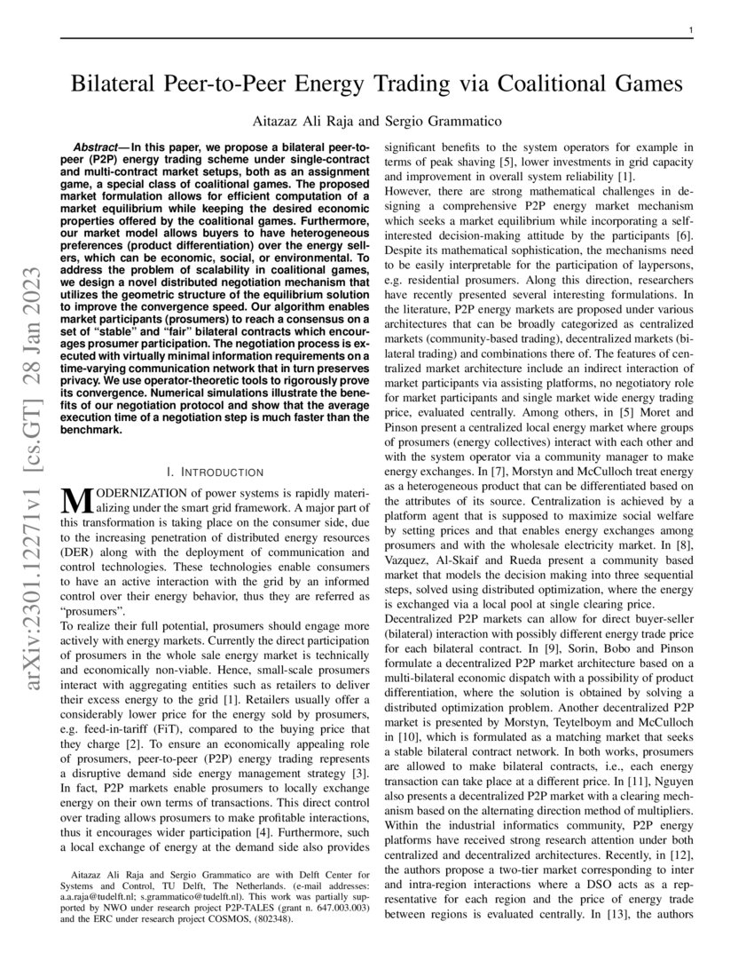 Bilateral Peer-to-Peer Energy Trading via Coalitional Games | DeepAI