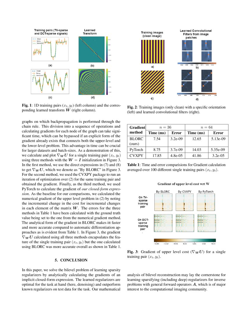 Bilevel learning of l1-regularizers with closed-form gradients(BLORC) | DeepAI