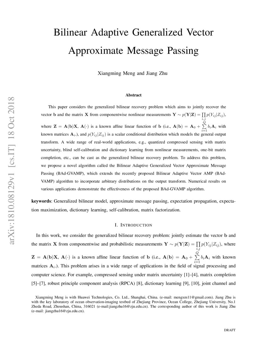 Bilinear Adaptive Generalized Vector Approximate Message Passing Deepai