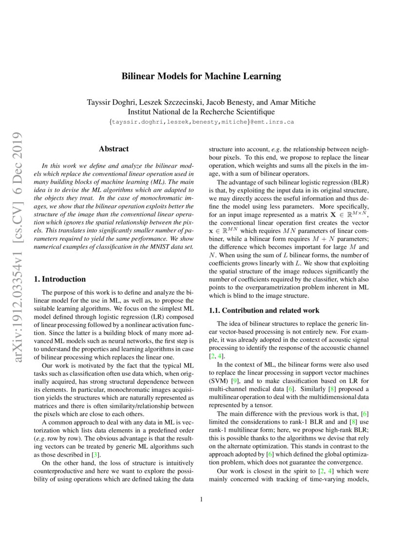 Bilinear Models for Machine Learning | DeepAI