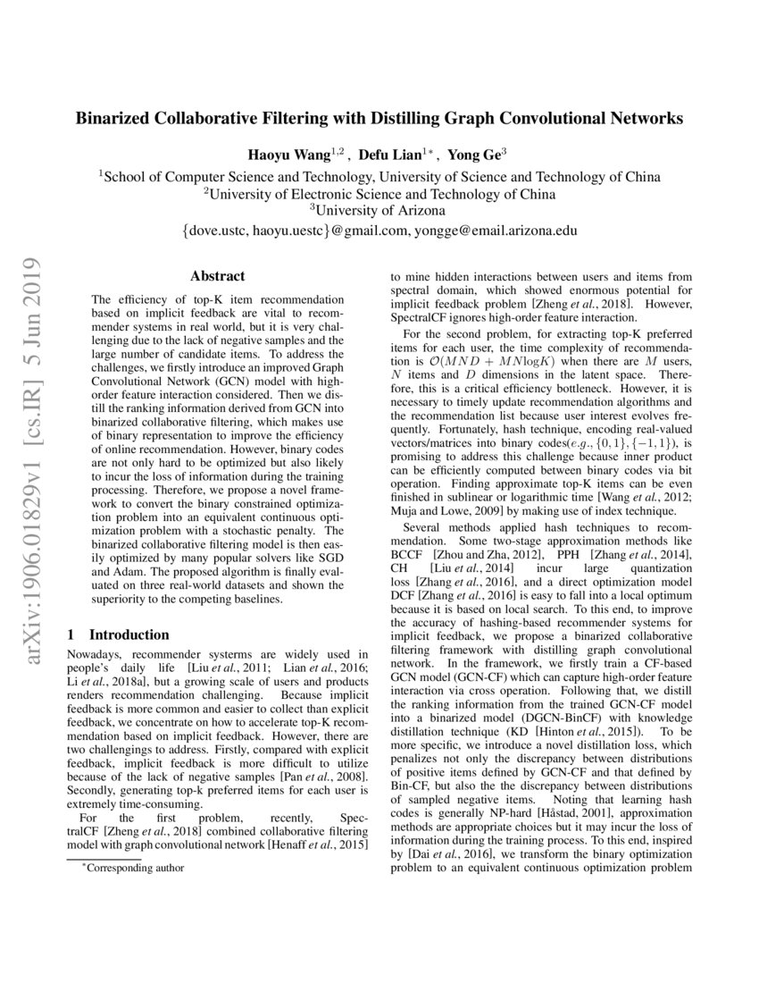 Binarized Collaborative Filtering with Distilling Graph Convolutional Networks | DeepAI