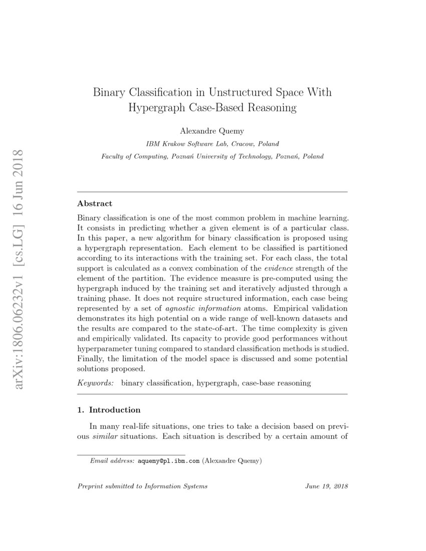 Binary Classification in Unstructured Space With Hypergraph Case-Based Reasoning | DeepAI