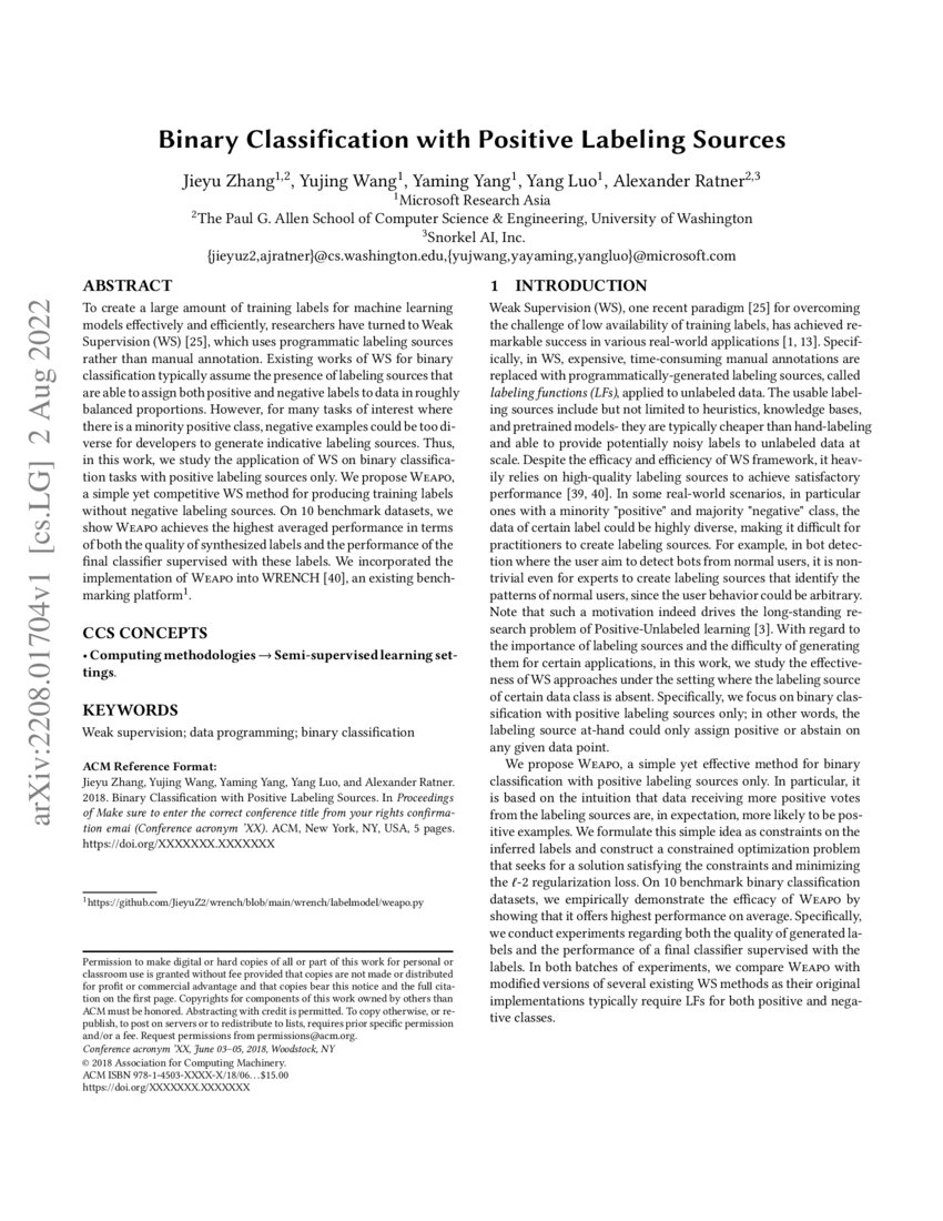 Binary Classification with Positive Labeling Sources | DeepAI