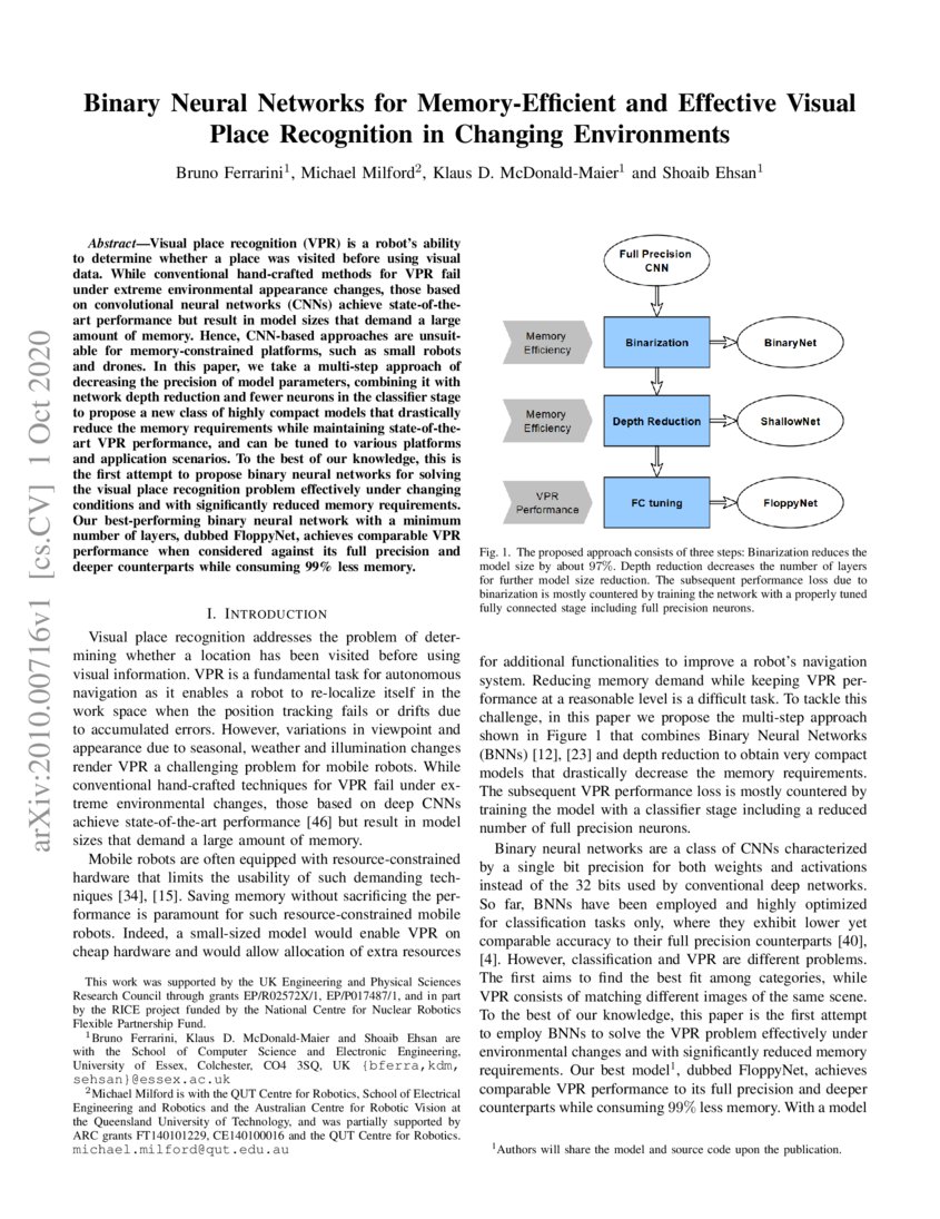 Binary Neural Networks For Memory Efficient And Effective Visual Place