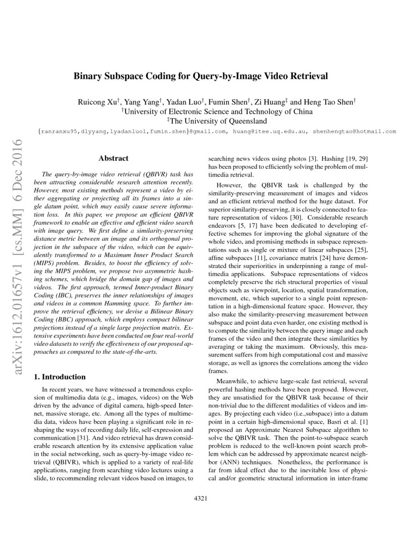 Binary Subspace Coding For Query By Image Video Retrieval Deepai