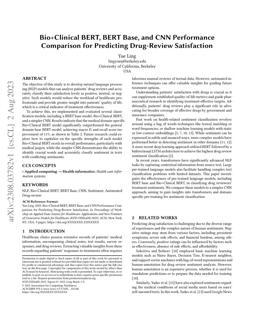 Bioclinical Bert Bert Base And Cnn Performance Comparison For