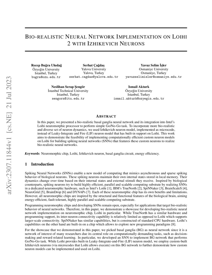 Bio-realistic Neural Network Implementation on Loihi 2 with Izhikevich Neurons | DeepAI